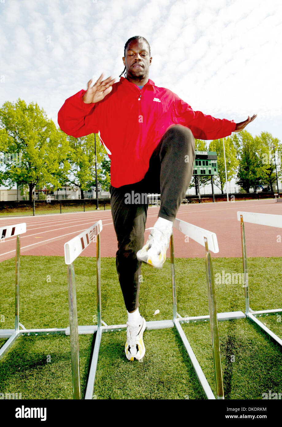 Track and fielkd sprinter Jeff Laynes works out at Laney College field ...