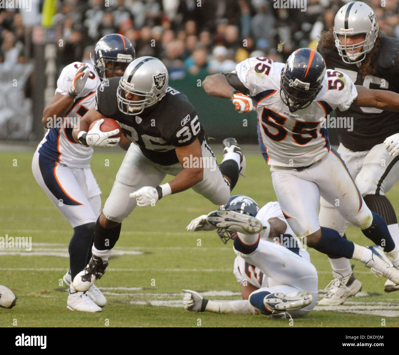 Oakland Raiders Justin Griffith goes airborne for a 13 yard gain in the ...