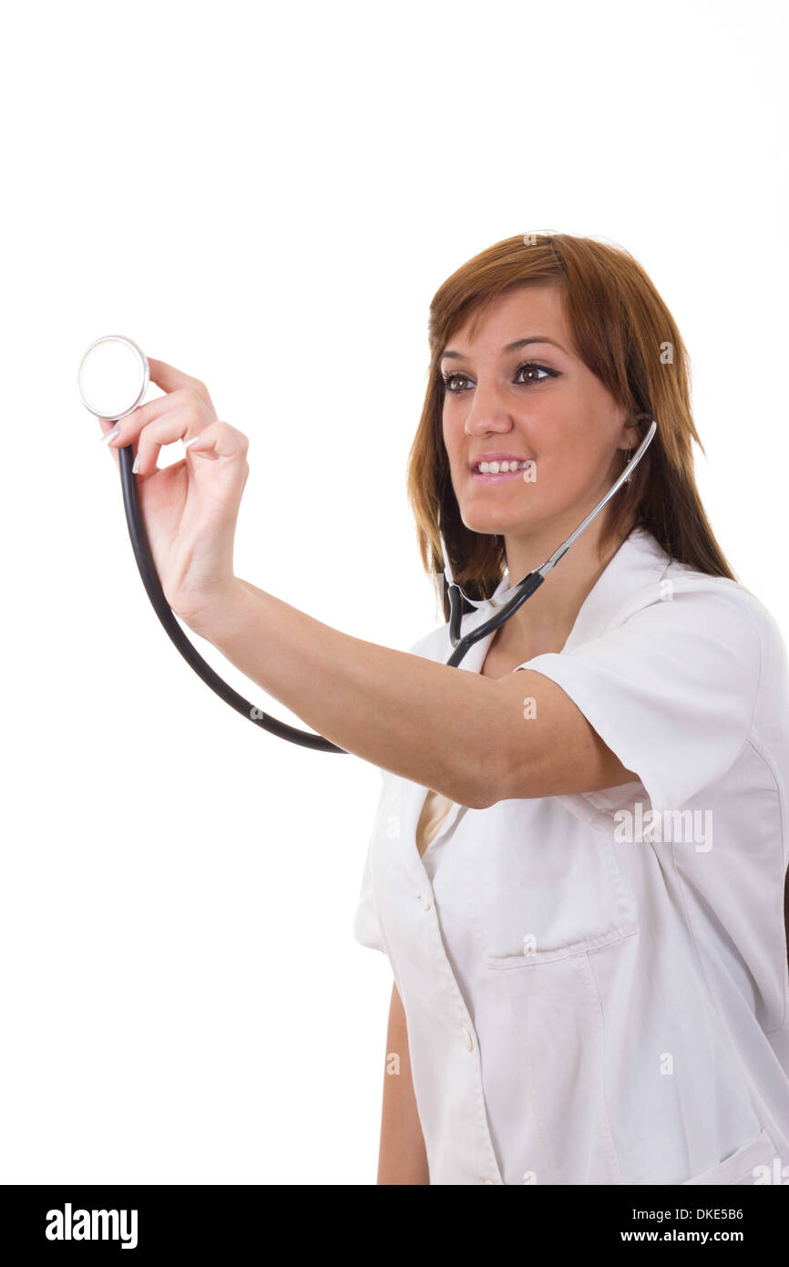 pretty nurse with stethoscope in white uniform Stock Photo - Alamy