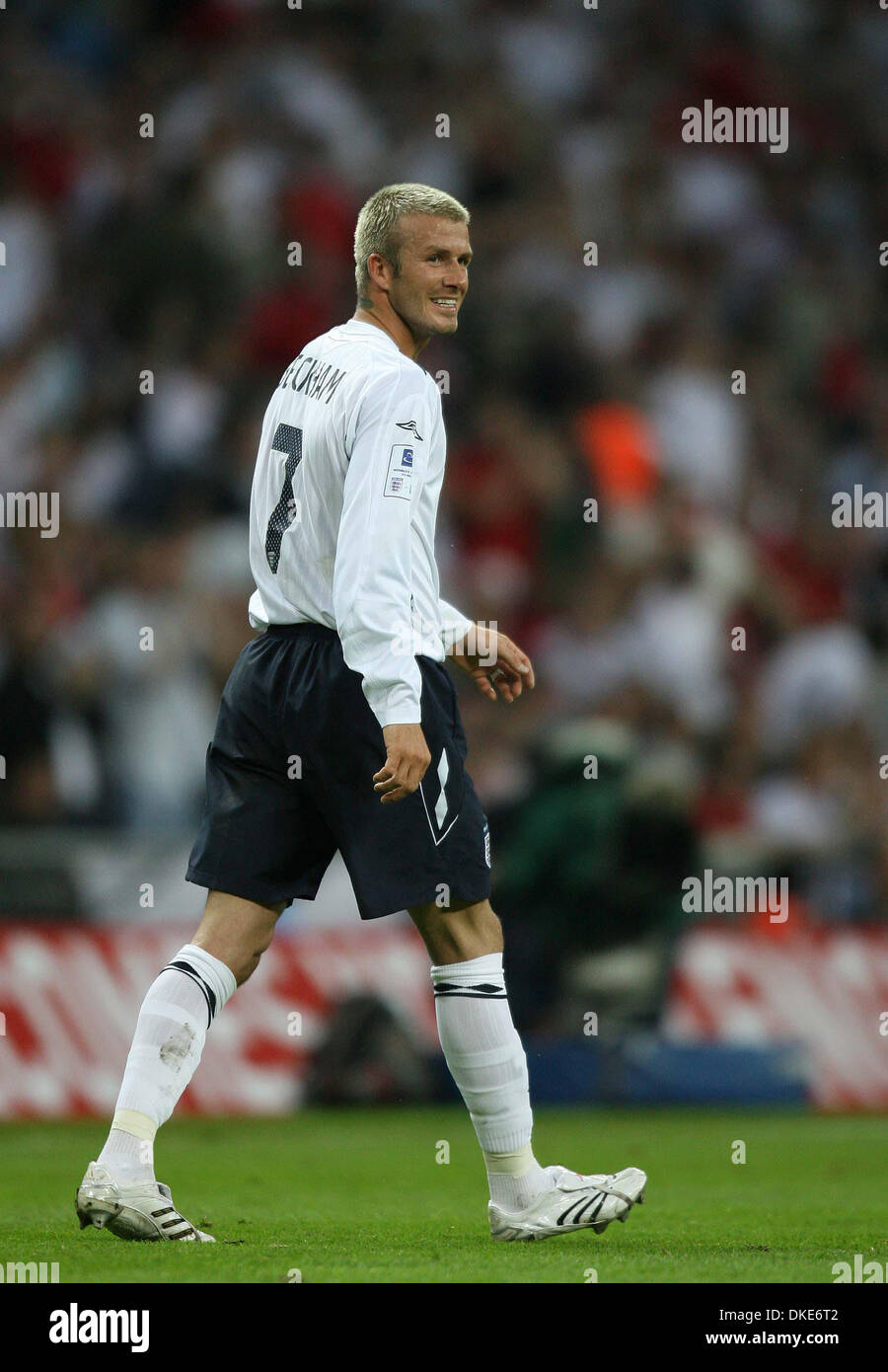 England's David Beckham looks happy during the game against Brazil ...