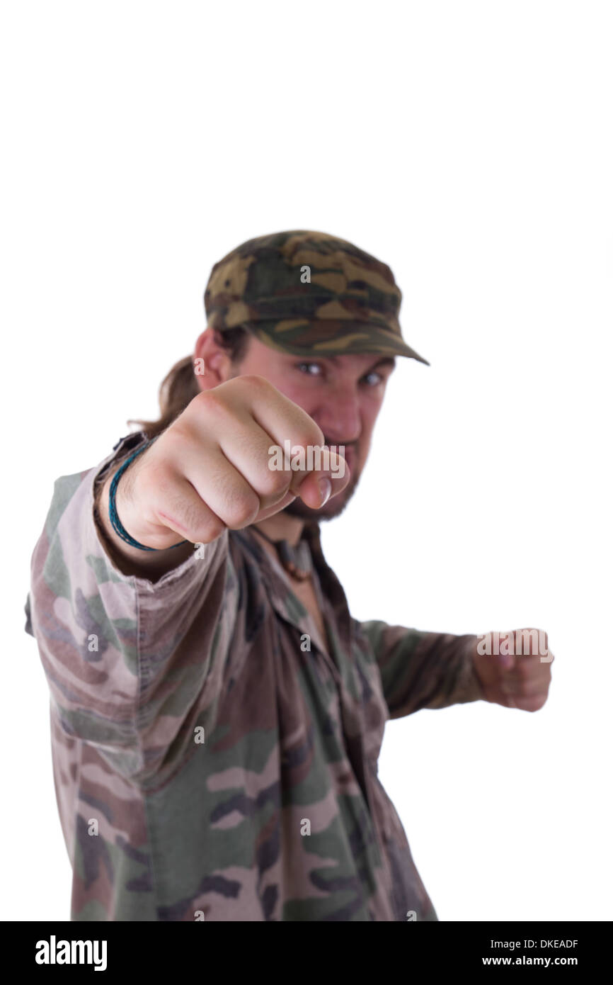winner in military combat training showing the fist Stock Photo - Alamy