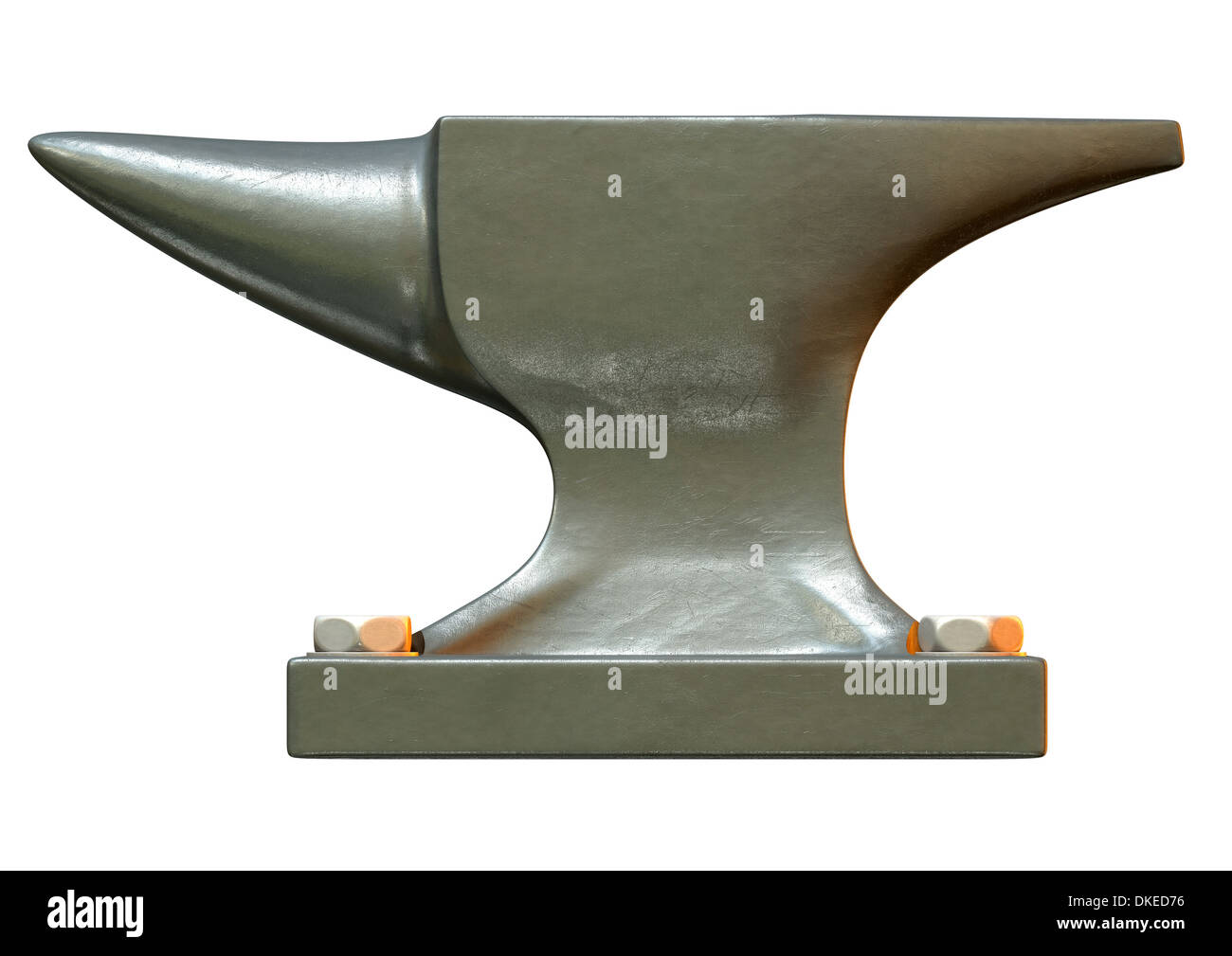 A front view of a heavy steel black anvil with for bolts holding it to ...