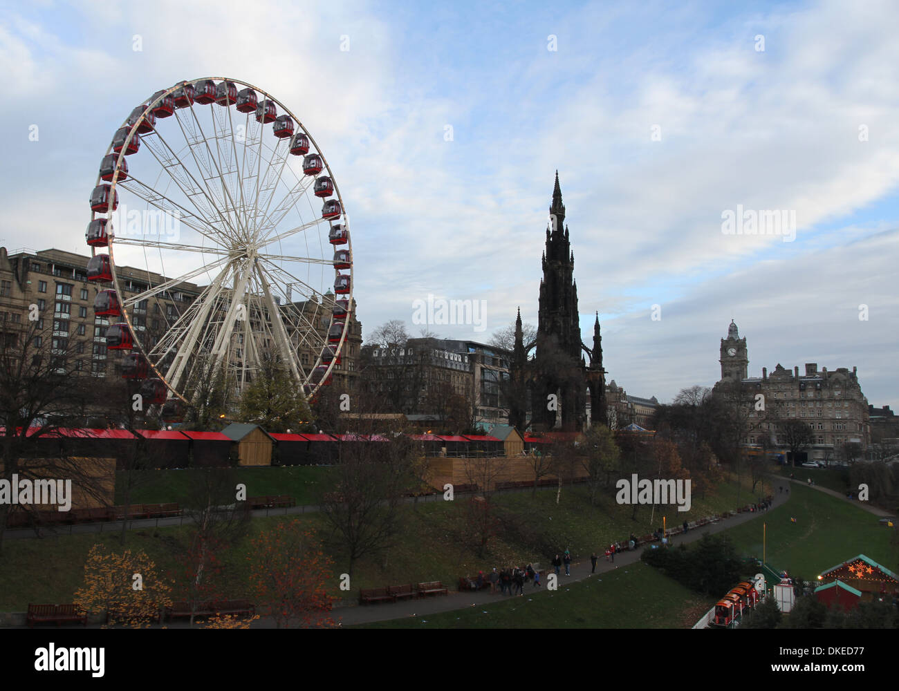 Ferris wheel and Scott Monument Edinburgh Scotland November 2013 Stock ...