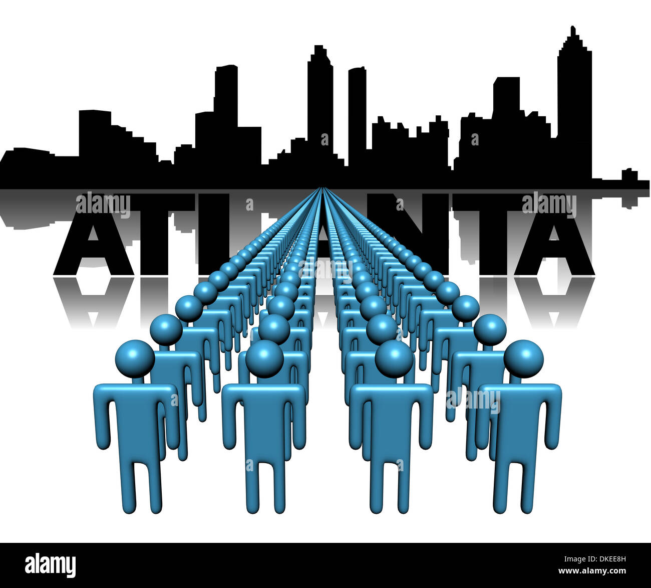 Lines of people with Atlanta skyline illustration Stock Photo - Alamy