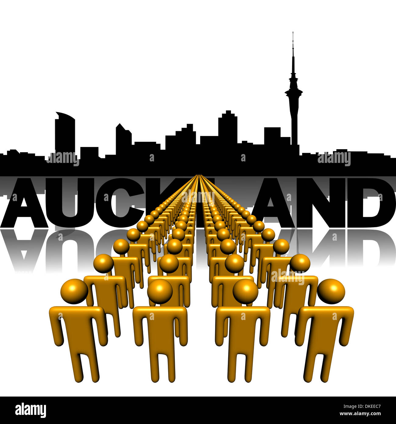 Lines of people with Auckland skyline illustration Stock Photo - Alamy