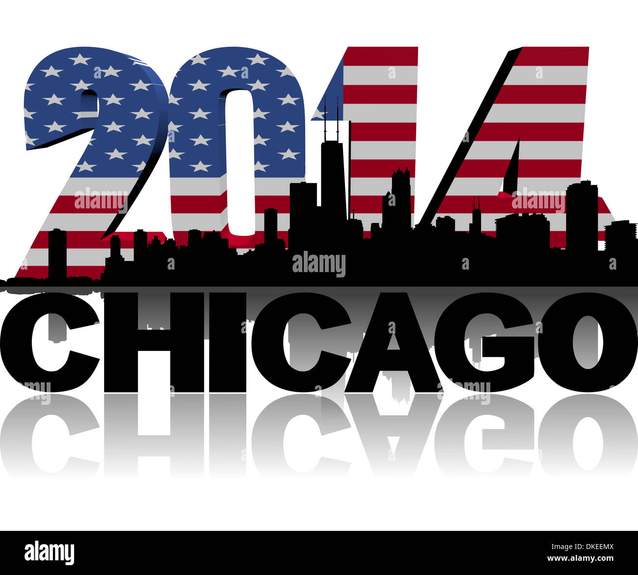 Chicago skyline with 2014 flag text illustration Stock Photo - Alamy