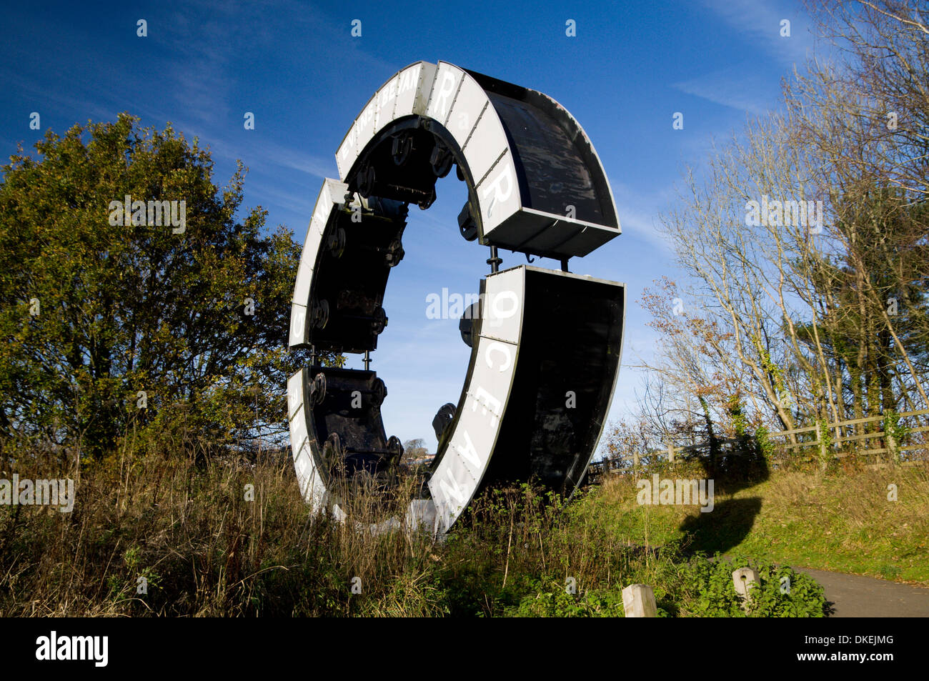 "Wheel o Drams" sculpture by Andy Hazell besides Hengoed Viaduct ...