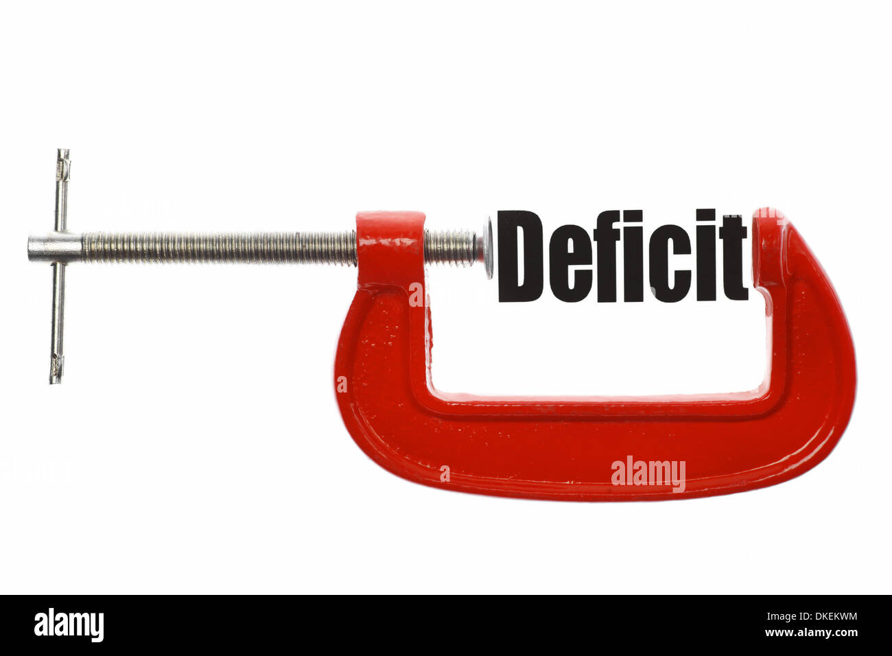 The word "Deficit" is compressed with a vice. Business metaphor Stock ...
