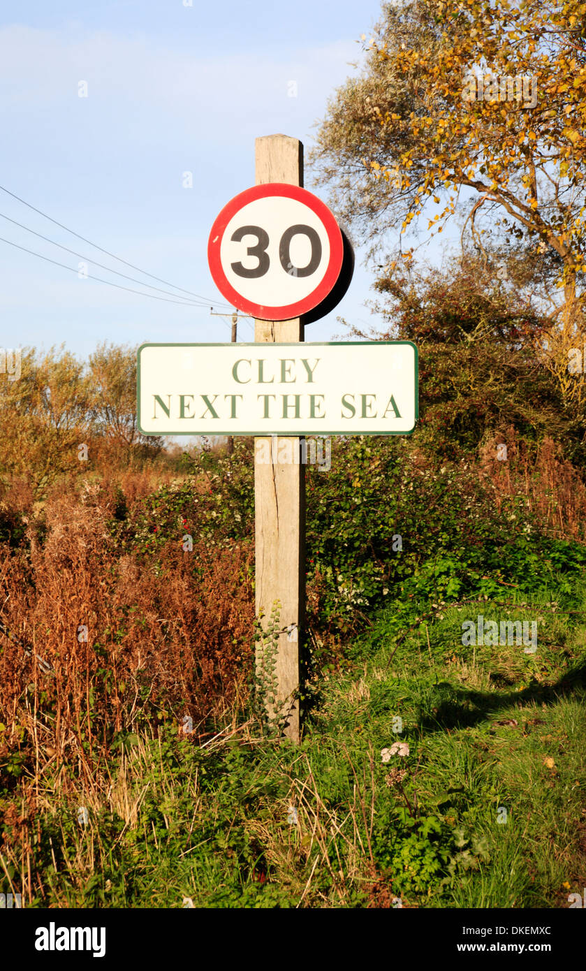 A 30 mph speed limit sign on entering Cley next the Sea, Norfolk ...