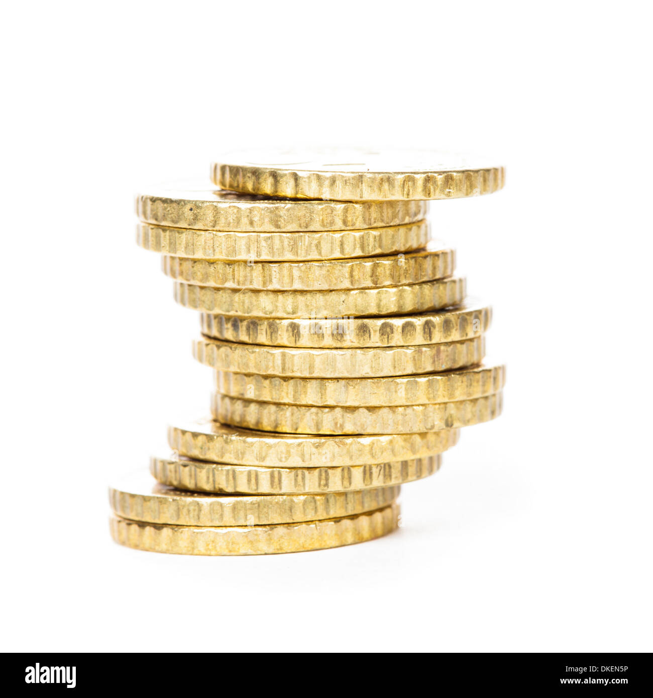 The tower of golden coins isolated on white Stock Photo - Alamy