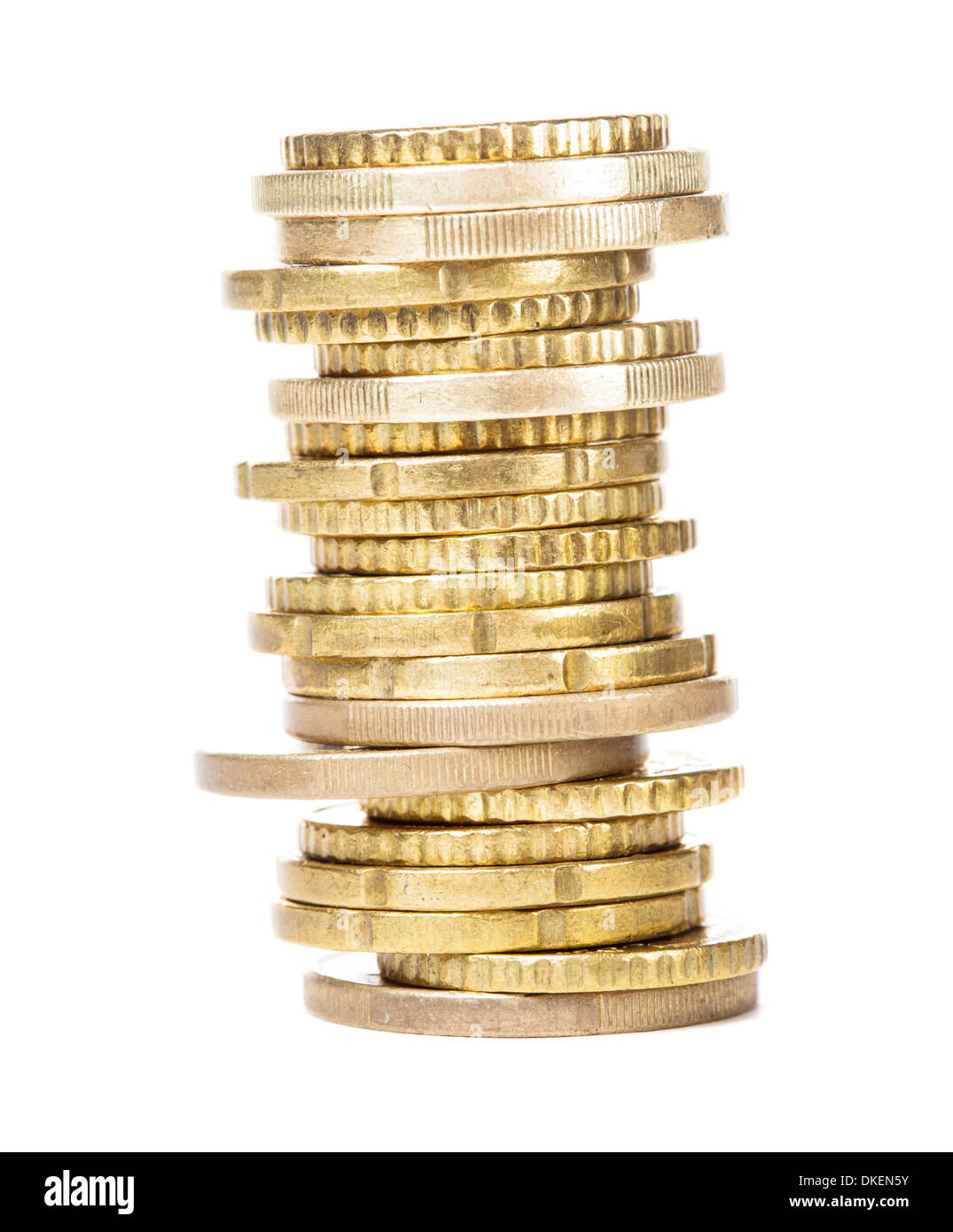 The tower of golden coins isolated on white Stock Photo - Alamy
