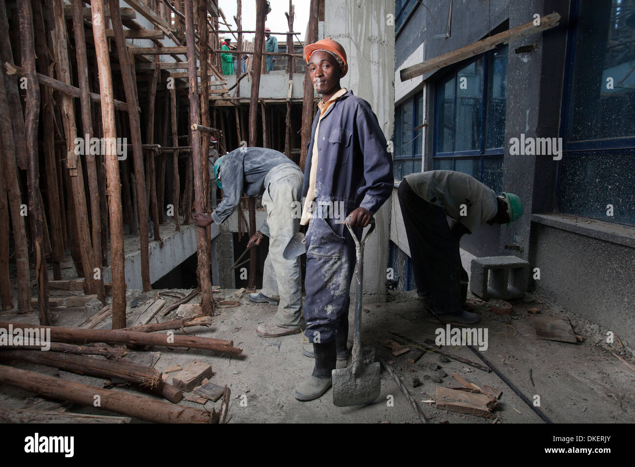 Construction workers on a high rise building site, Nairobi, Kenya Stock ...