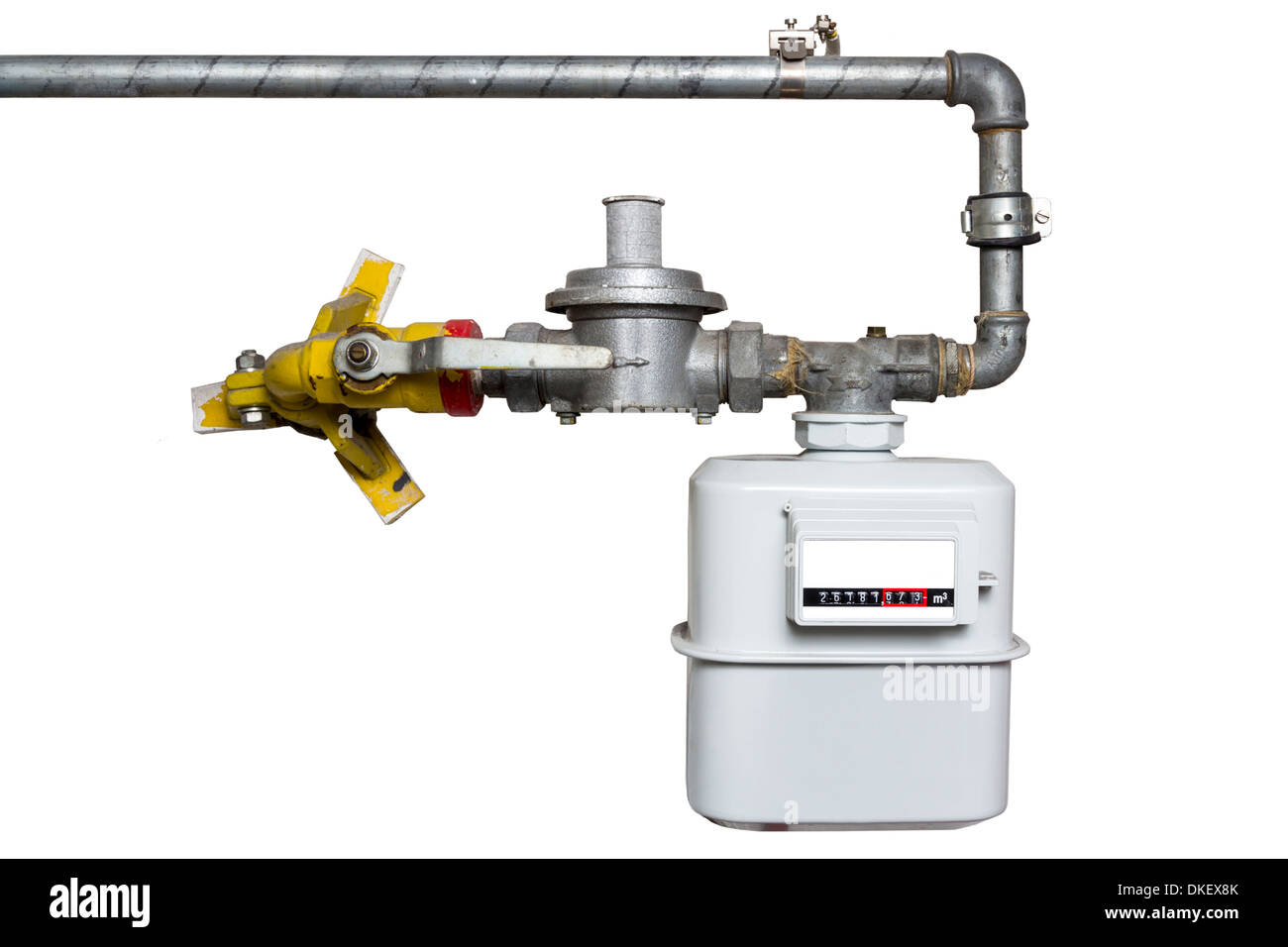 Installed Gas Meter with Pipes isolated on white background Stock Photo ...