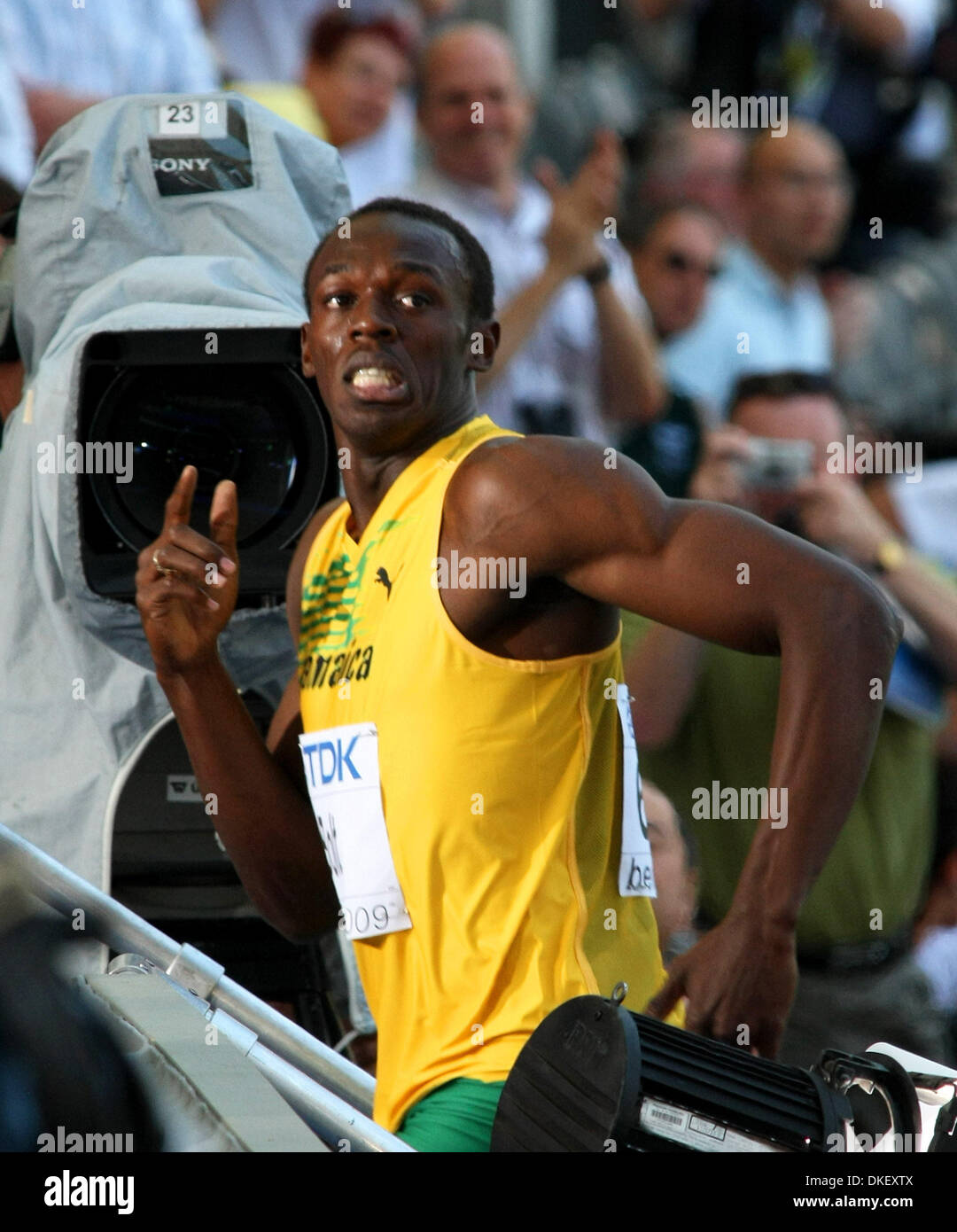 Aug 16, 2009 - Berlin, Germany - Jamaican USAIN BOLT who just won the ...