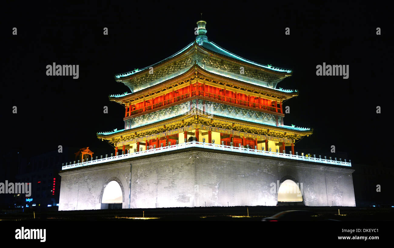 Night view of the Bell Tower in Xian Stock Photo - Alamy