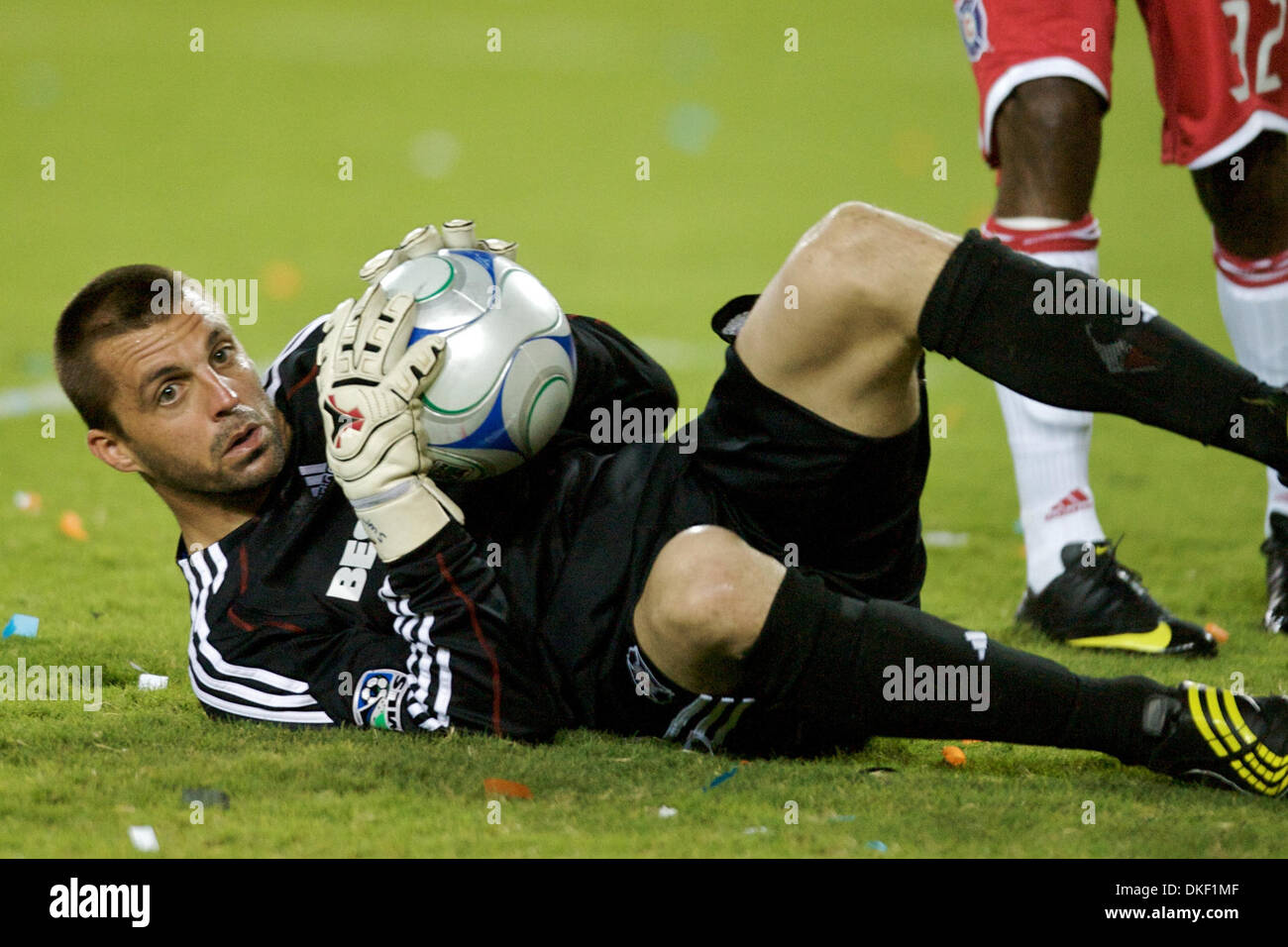 09 August 2009: Chicago Fire Goalkeeper Jon Busch (#1) controls the ball after a shot attempt by ...