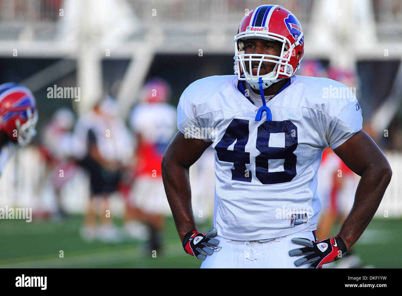 11 August 2009: Buffalo Bills tightend Travis McCall takes a breather ...