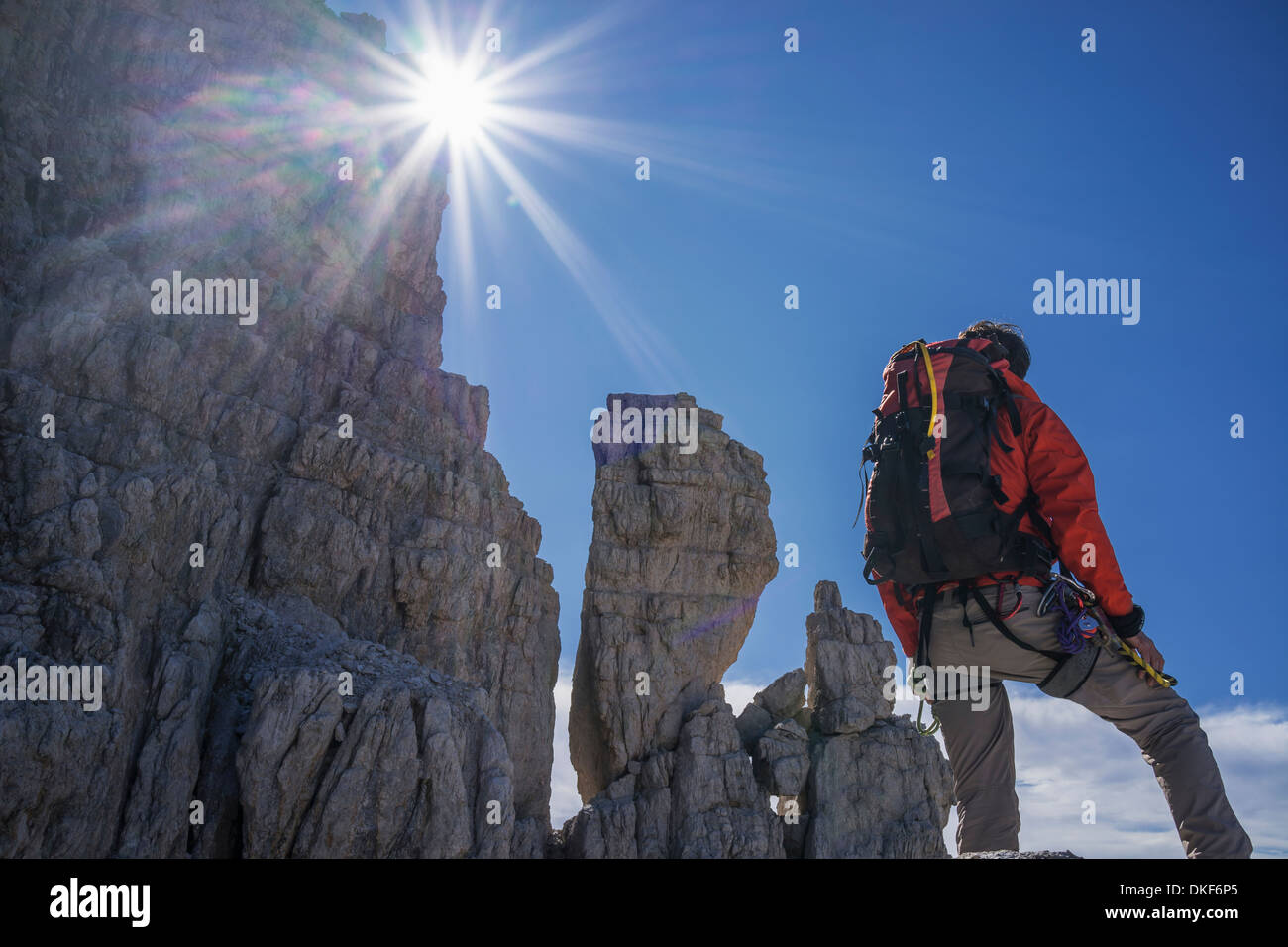 Climber looking at rocky walls, Brenta Dolomites, Italy Stock Photo - Alamy