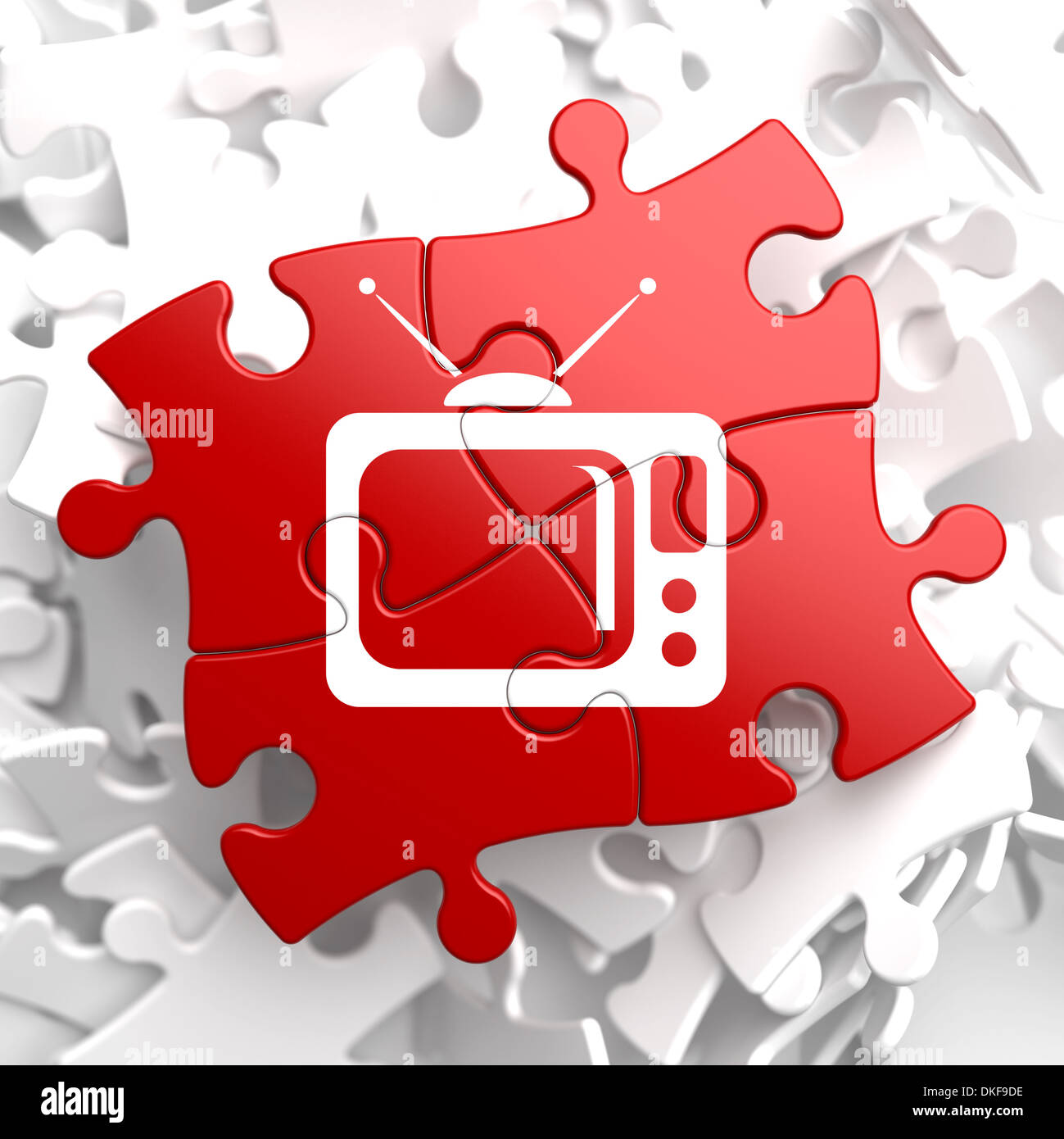 TV Set Icon on Red Puzzle Stock Photo - Alamy