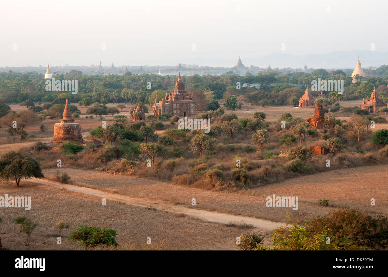 Red brick temples set in the dusty plains of Bagan Myanmar (Burma) at ...