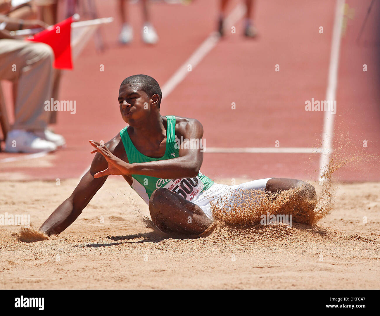 Cuero's Isaiah Glover of Cuero competes in the long jump competition at ...