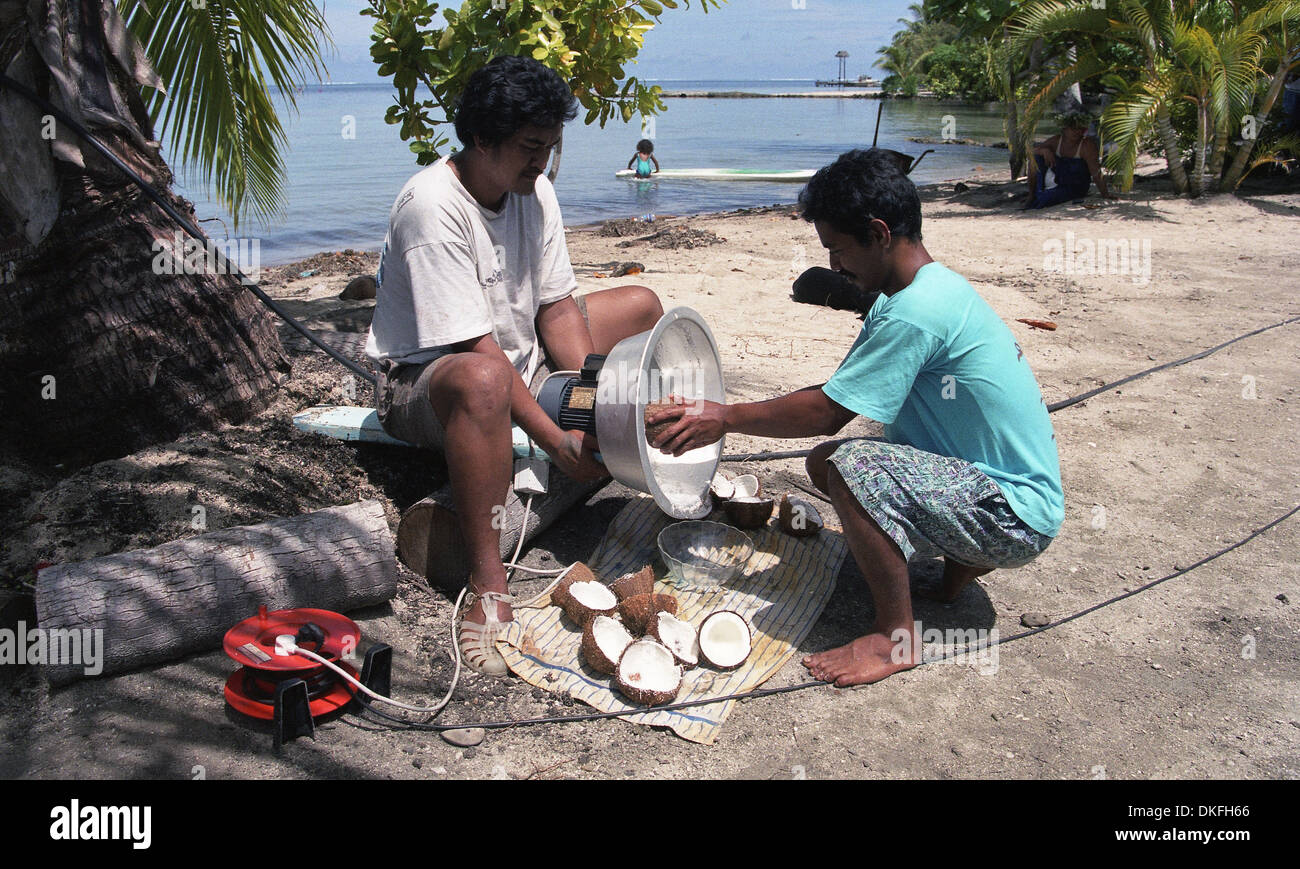 Coconut pulp production on a sandy beach Stock Photo - Alamy