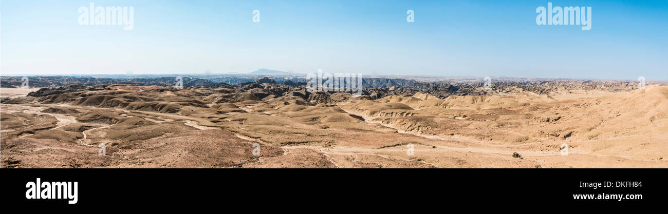 Rocky landscape furrowed by erosion, dry river bed of the Swakop River ...