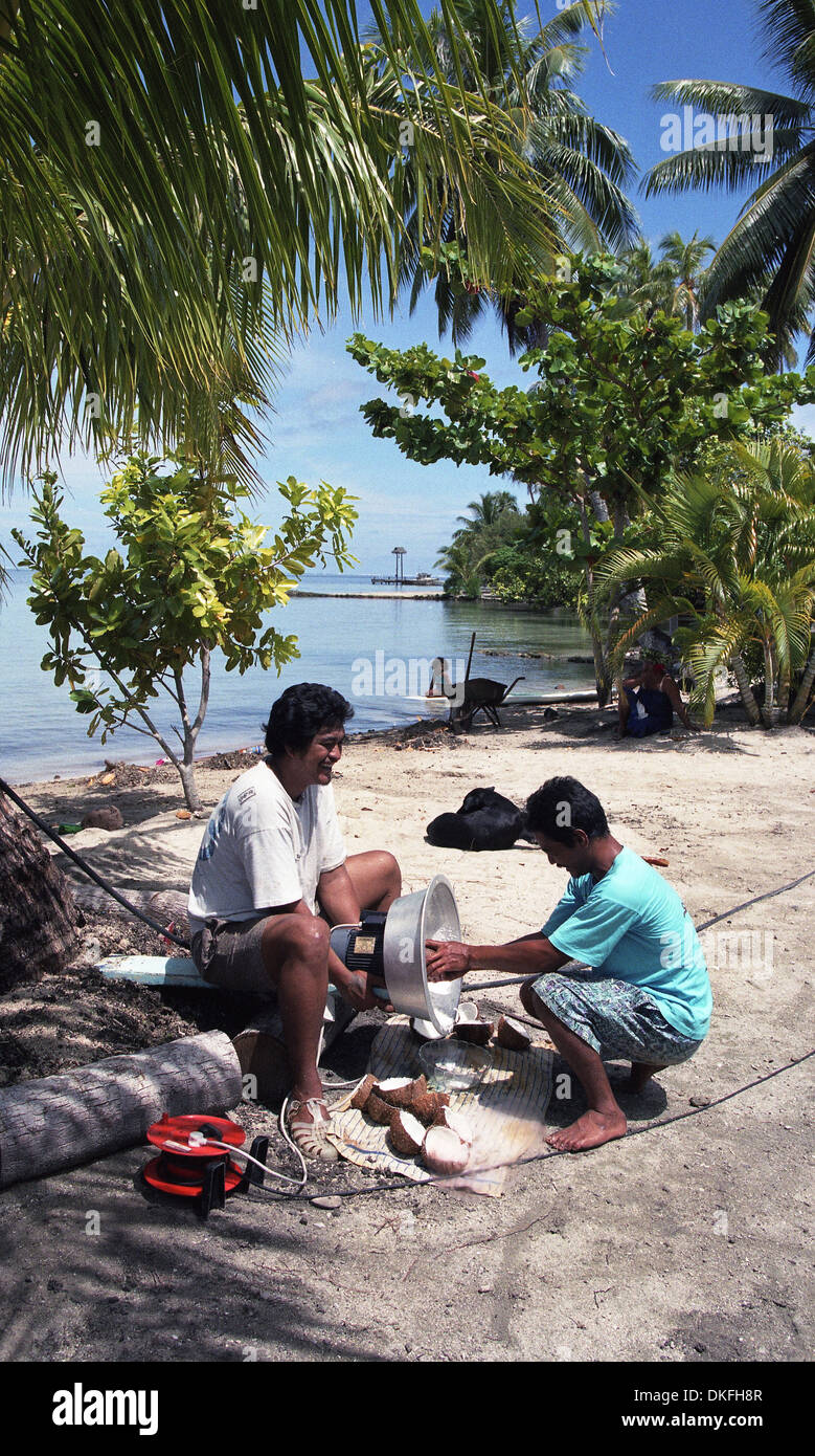Coconut pulp production on a sandy beach Stock Photo - Alamy