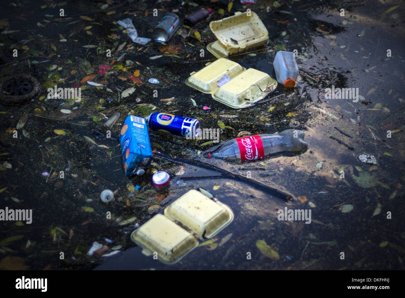 Litter chokes the Regents Canal near Islington, North London Stock ...