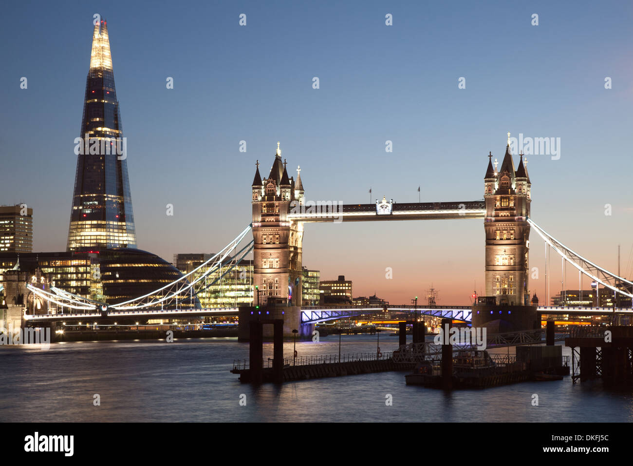 London Tower Bridge and The Shard at night Stock Photo - Alamy