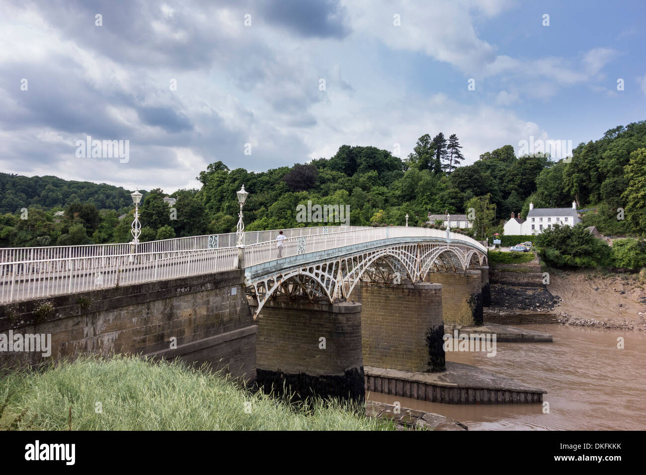 Cast iron road bridge over the River Wye between Wales and England ...