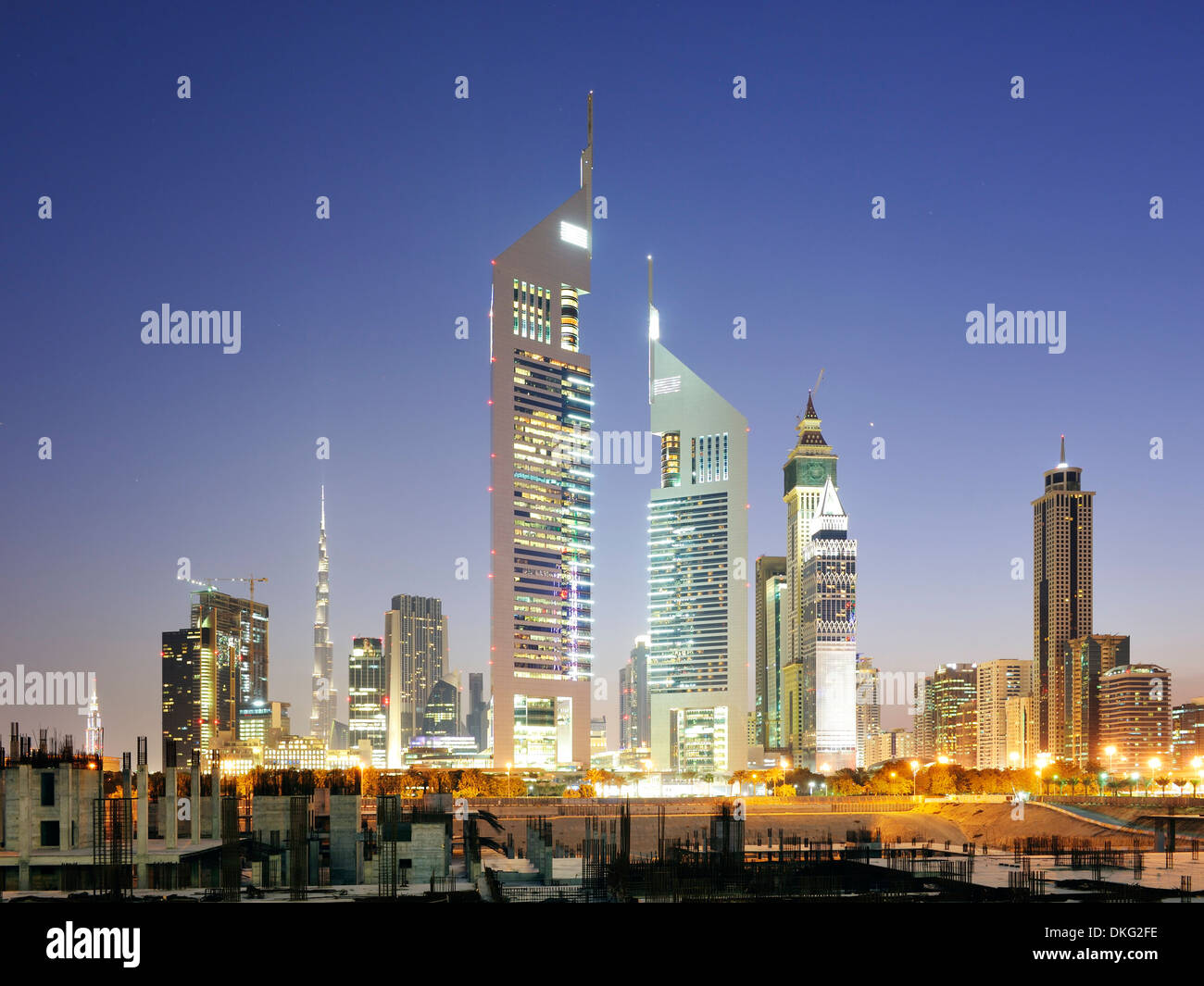 Burj Khalifa and Twin Towers, Dubai, United Arab Emirates, Asia Stock ...