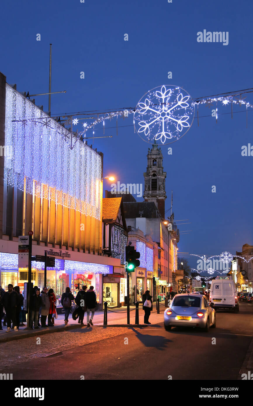 COLCHESTER HIGH STREET IN DECEMBER WITH XMAS LIGHTS SHOWING THE TOWN ...