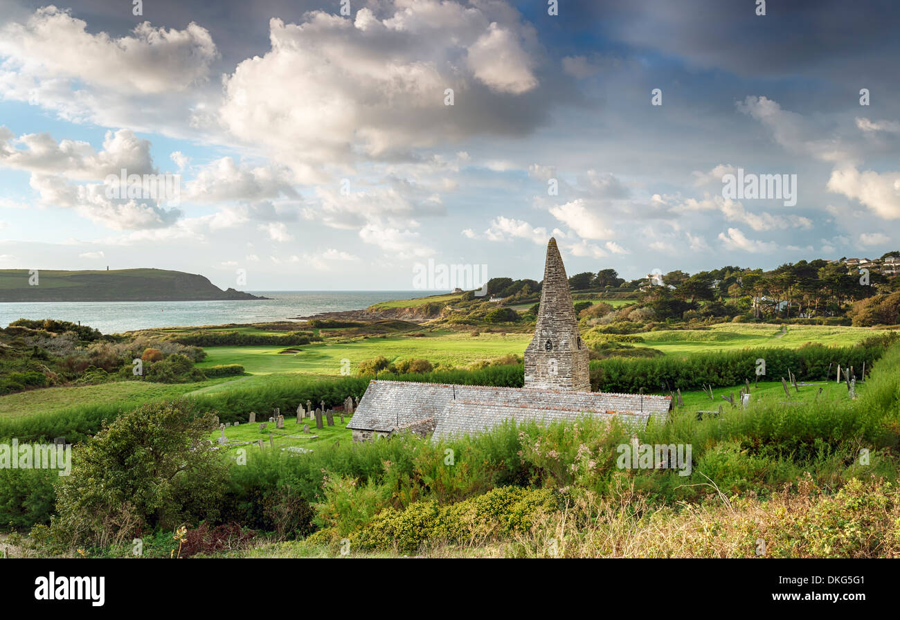 Daymer Bay and St Enodoc church which once lay buried in sand dunes ...