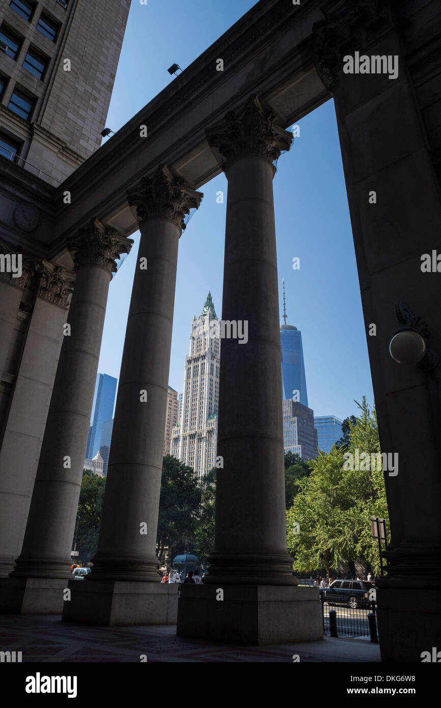 Municipal Building Columns with the Woolworth Building in the ...