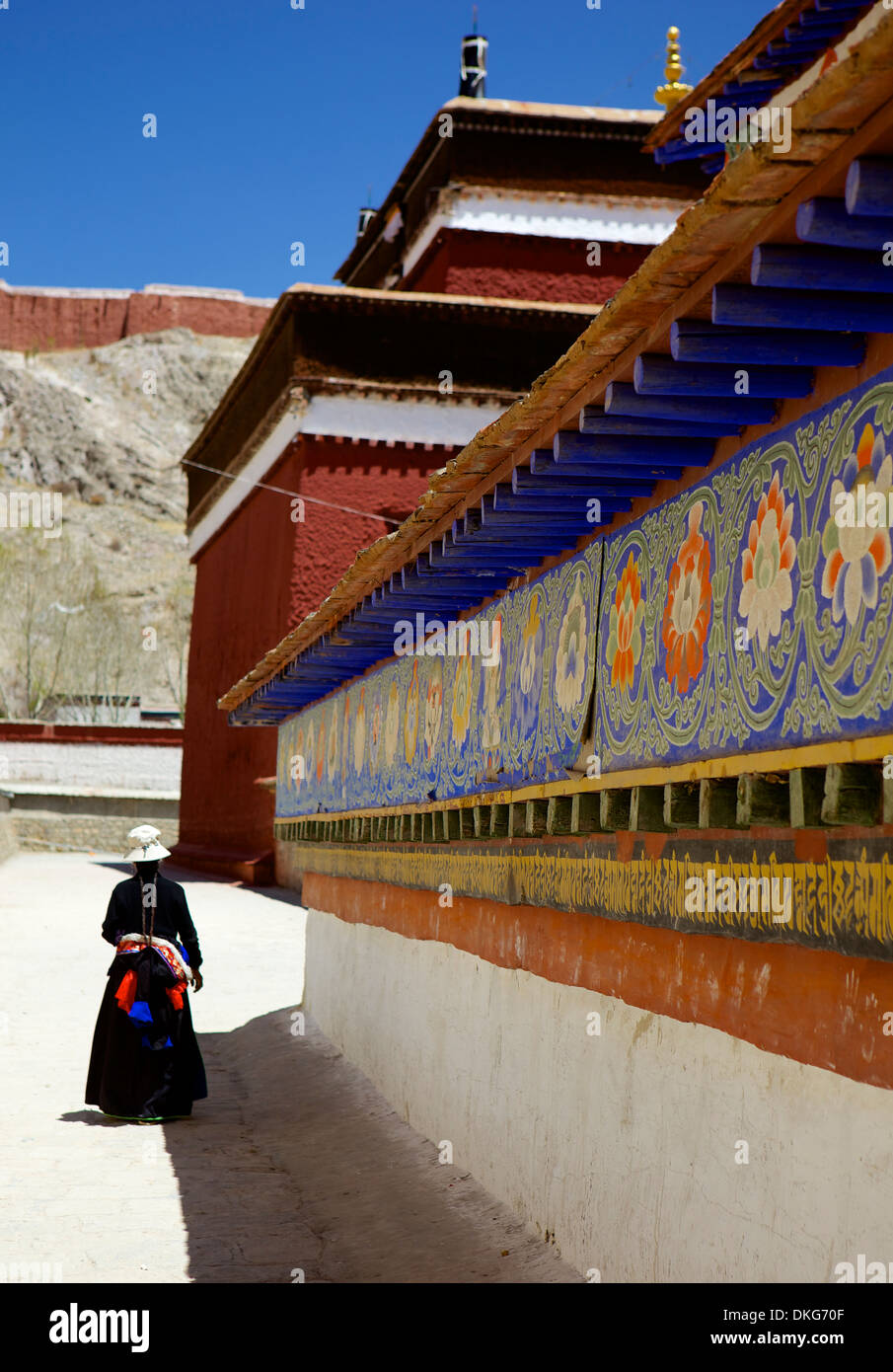 Tibetan Pilgrim circling the base of Kumbum chorten (Stupa) in the ...