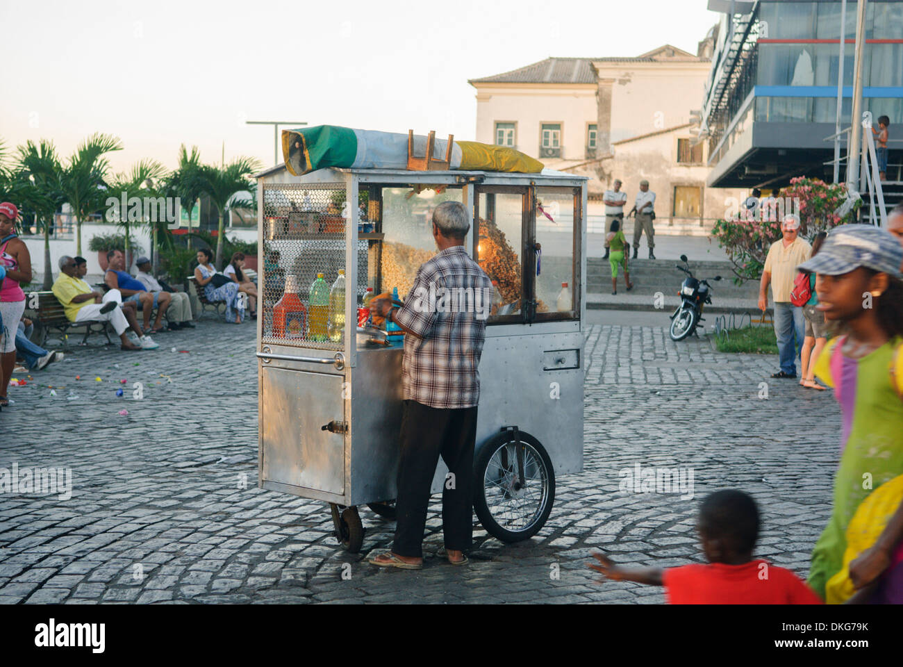 Brazil, Bahia, Salvador: Typical mobile popcorn stall on the plaza ...