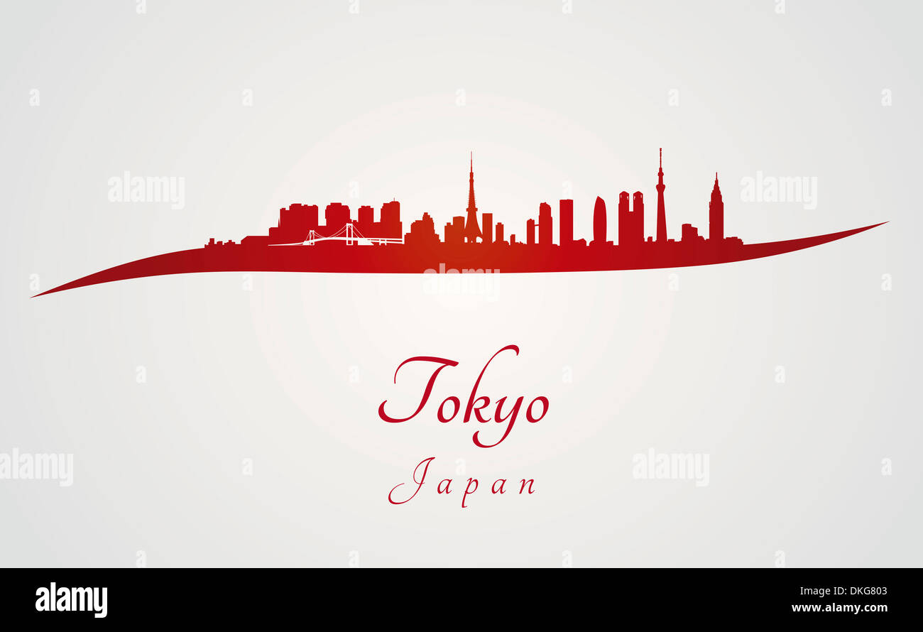 Tokyo skyline in red and gray background Stock Photo - Alamy