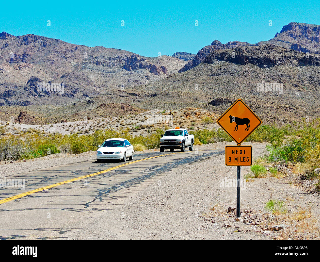 donkey warning sign, oatman, black mountains, arizona, usa Stock Photo ...