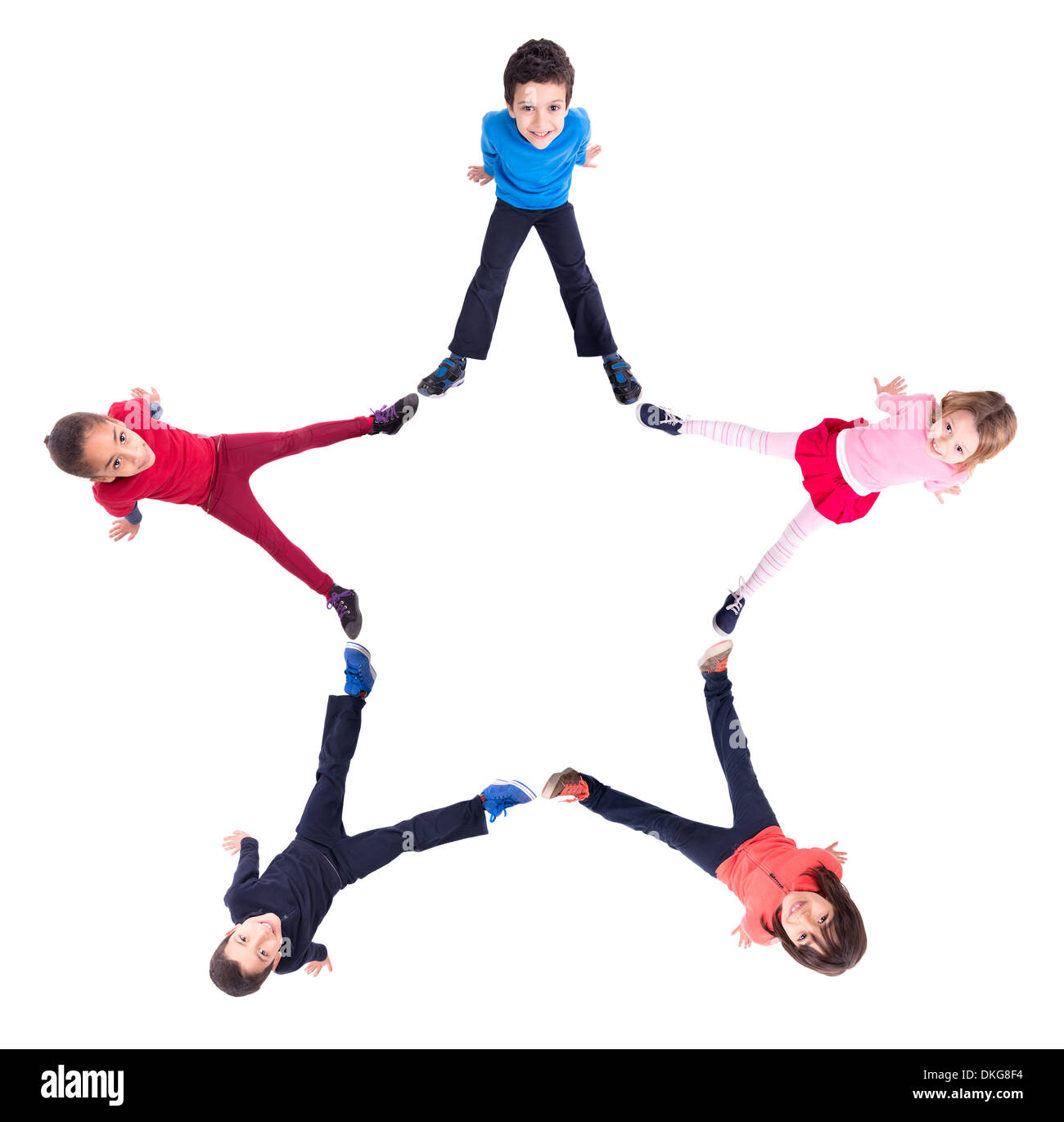 Group of children making a star posing isolated in white Stock Photo ...