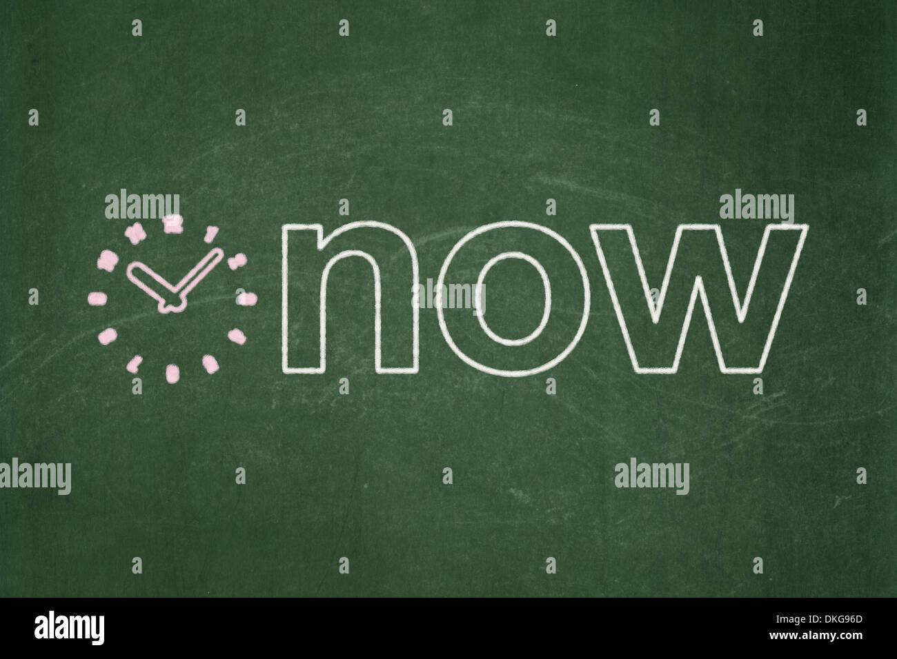 Time concept: Clock and Now on chalkboard background Stock Photo - Alamy
