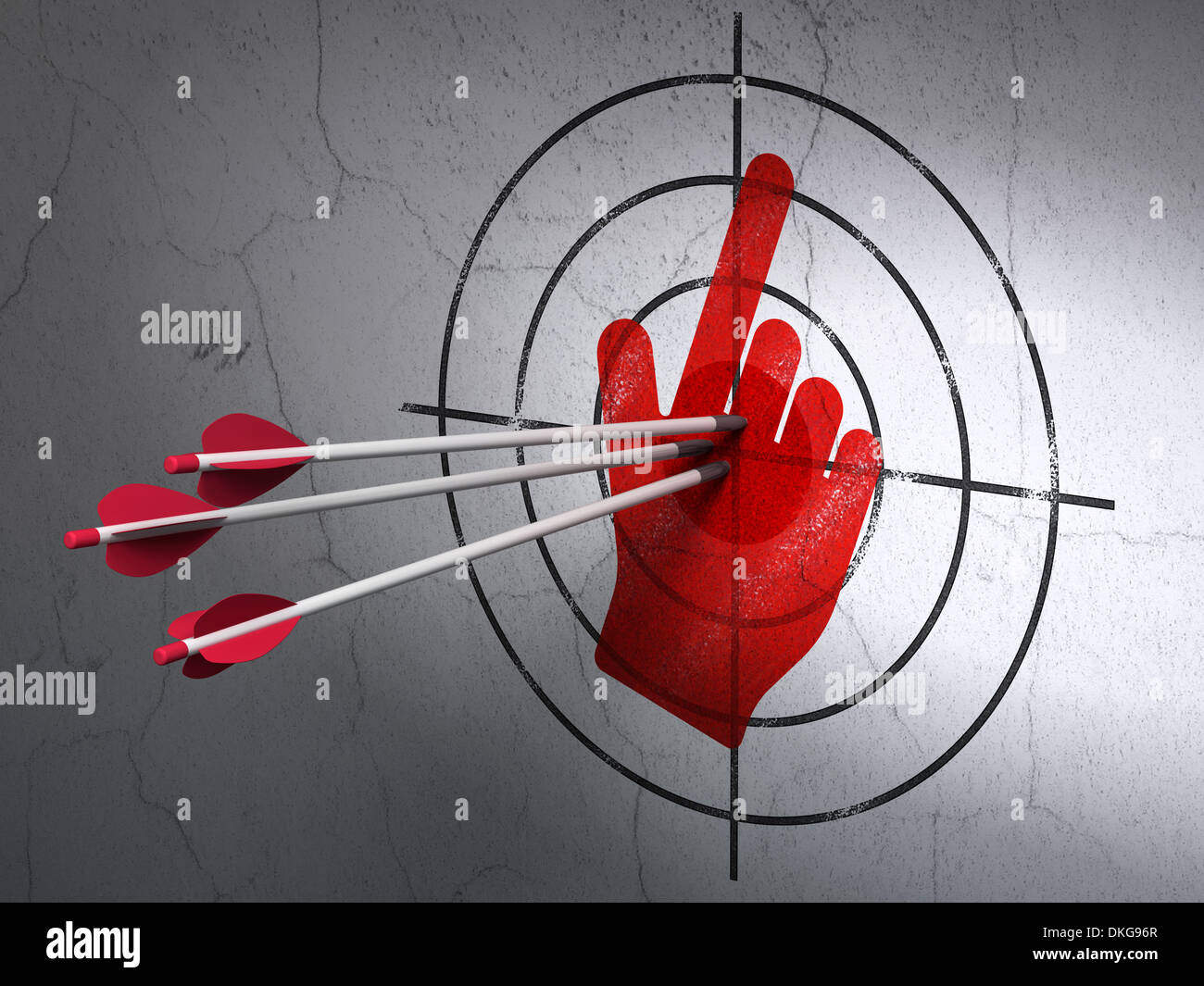 Marketing concept: arrows in Mouse Cursor target on wall Stock Photo ...