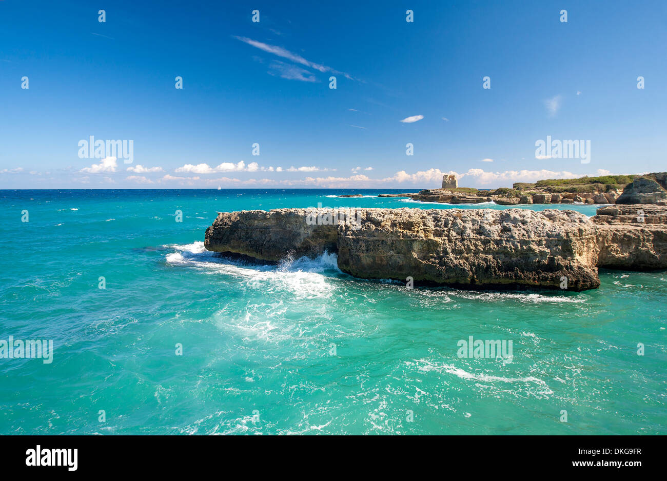 Puglia coastline with watchtower Stock Photo - Alamy