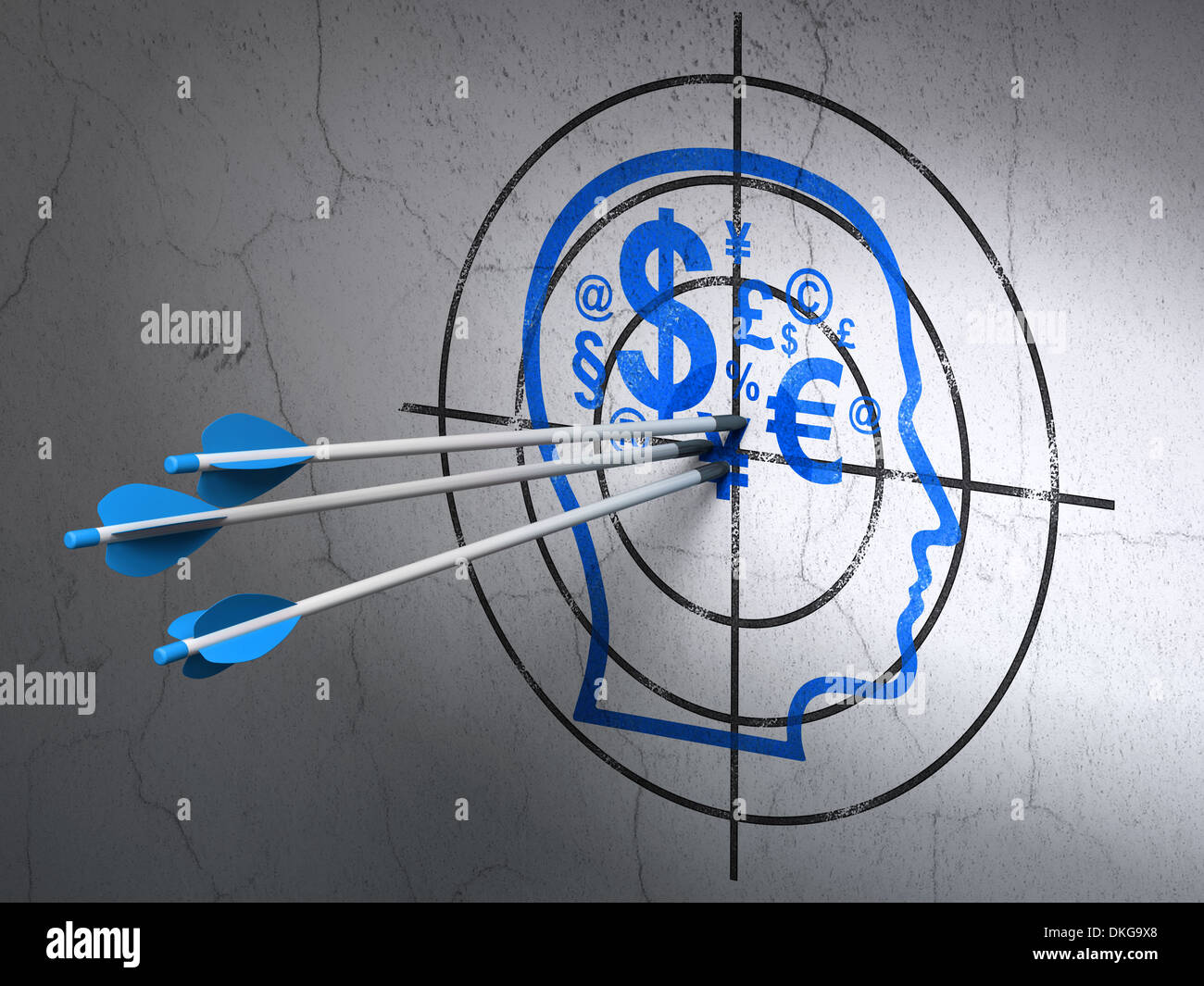 Business concept: arrows in Head With Finance Symbol target Stock Photo ...