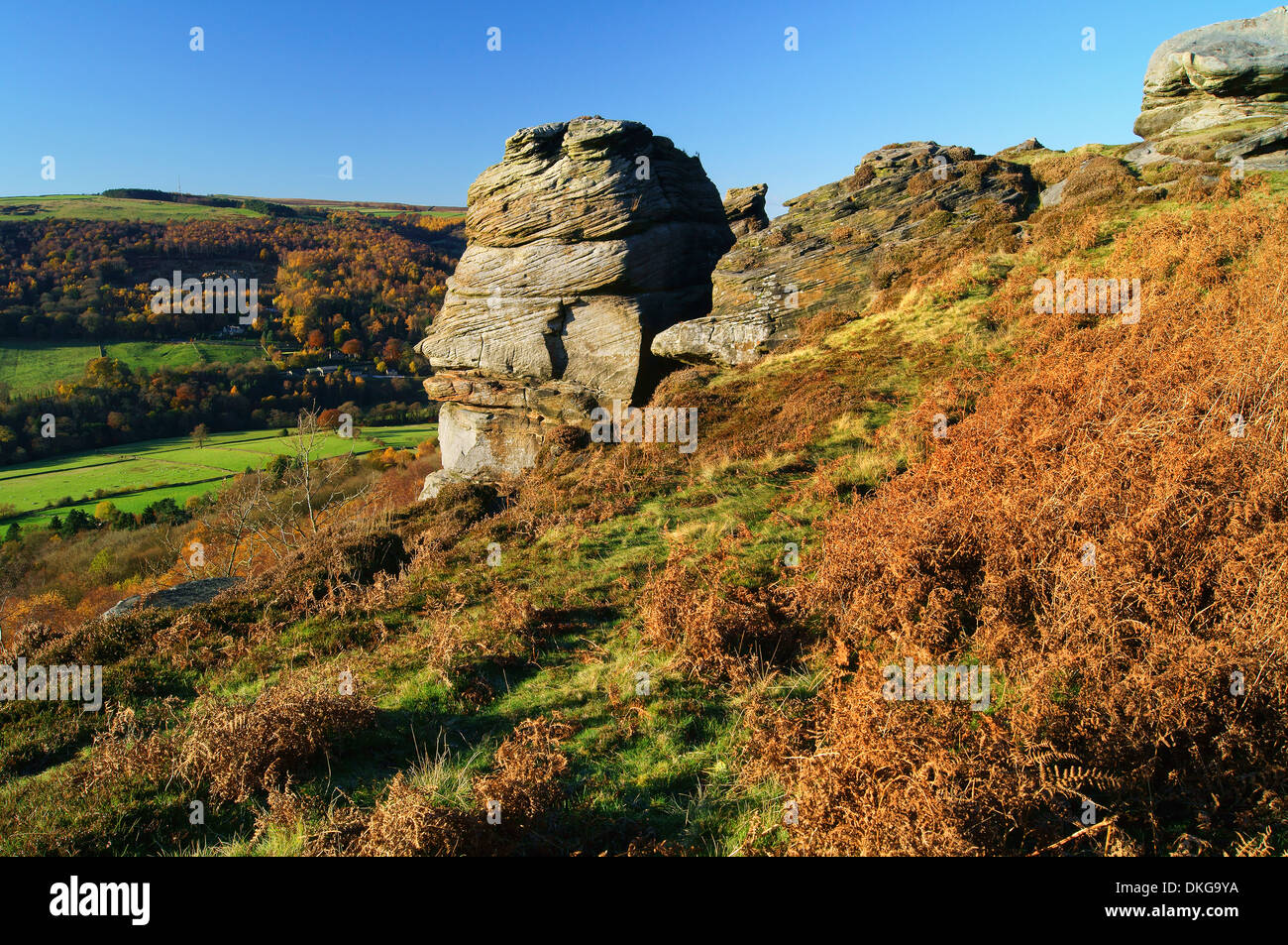 UK,Derbyshire,Peak District,Froggatt Edge & Derwent Valley Stock Photo ...