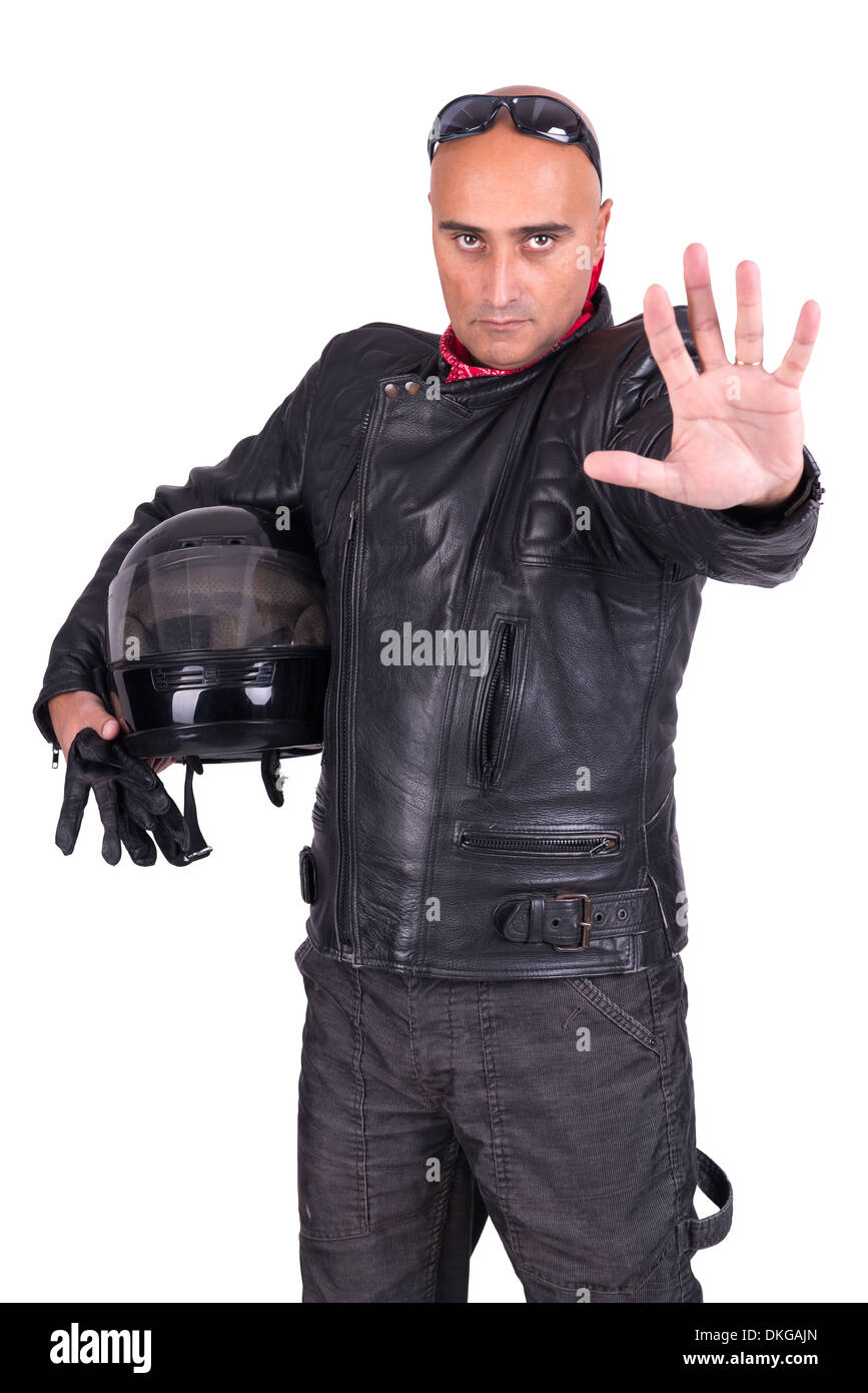 Motorbike rider against a white background Stock Photo - Alamy