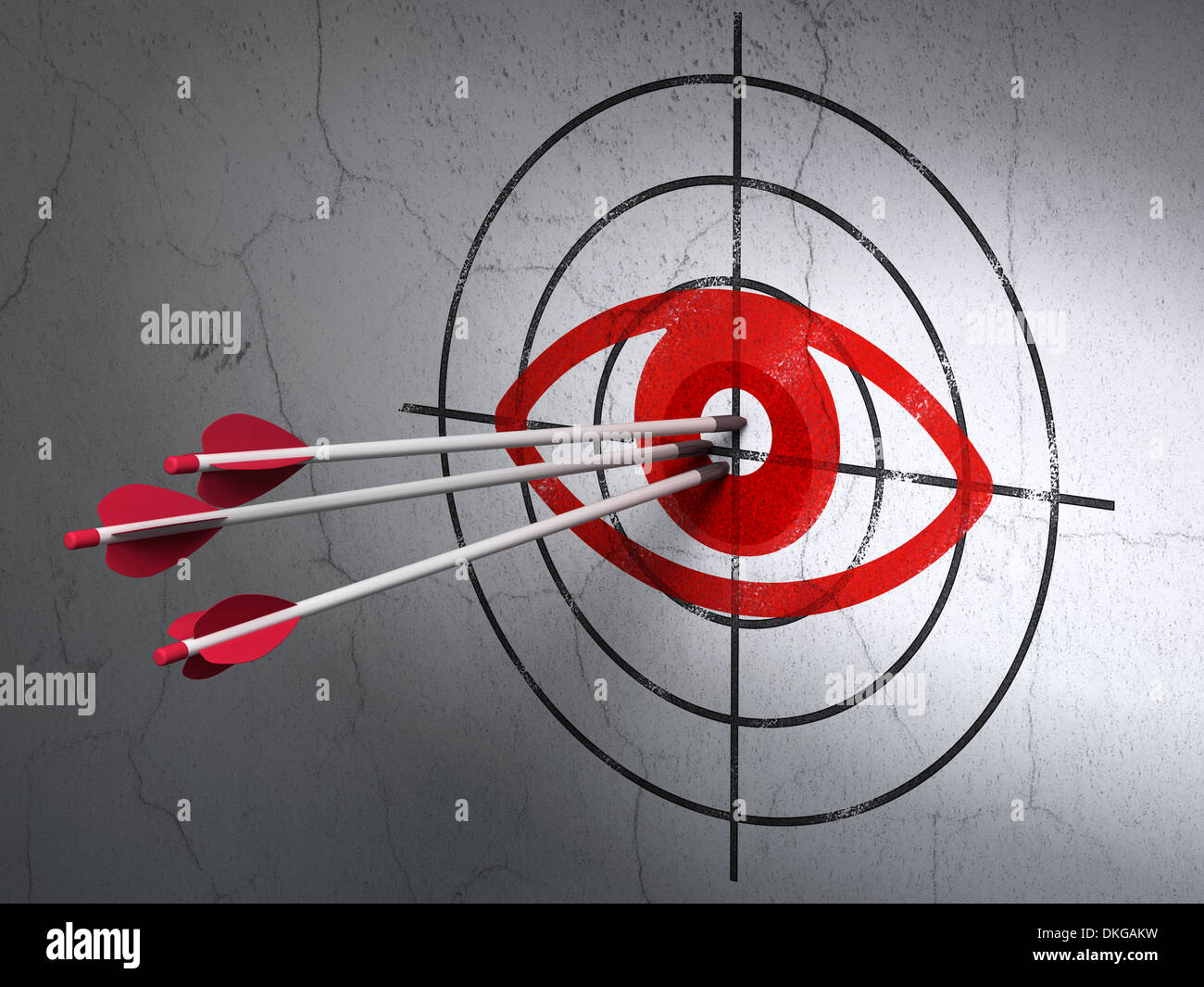 Security concept: arrows in Eye target on wall background Stock Photo ...