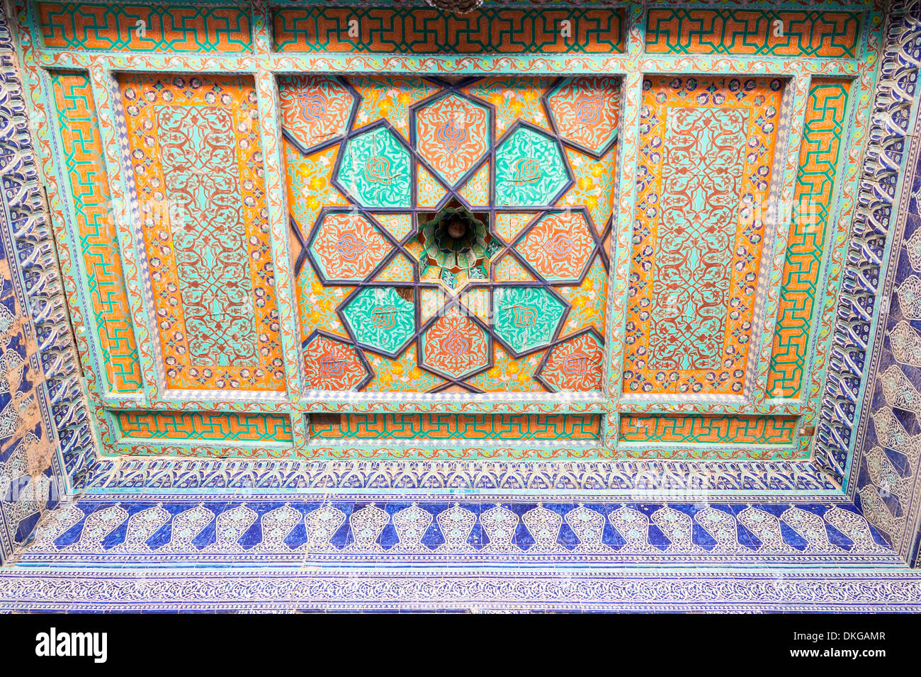 Colourful ceiling in an iwan in the harem, Tash Khauli, also known as ...