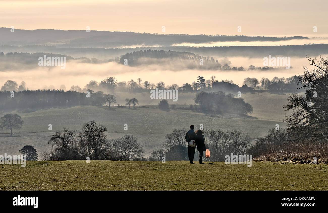 Misty landscape Newlands Corner Surrey Hills Stock Photo - Alamy