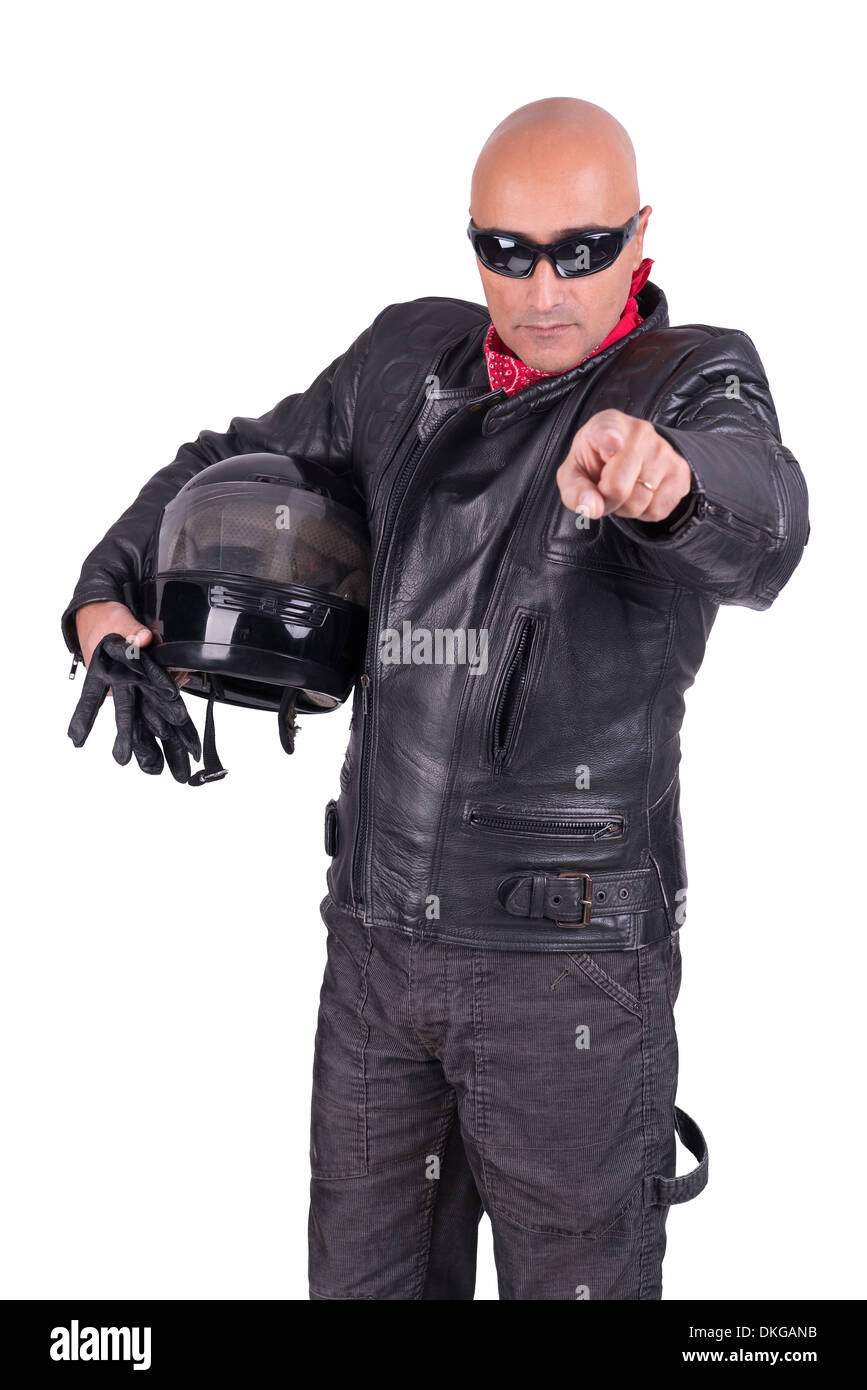 Motorbike rider against a white background Stock Photo - Alamy